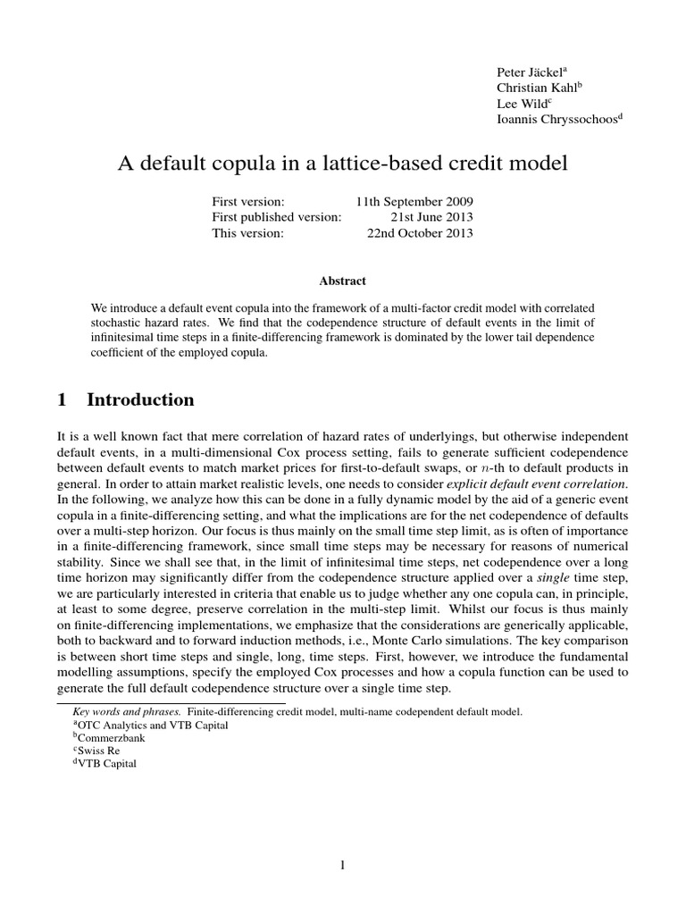 ADefault Copula in ALattice Based Credit Model | PDF | Normal Distribution | Spearman's Rank ...