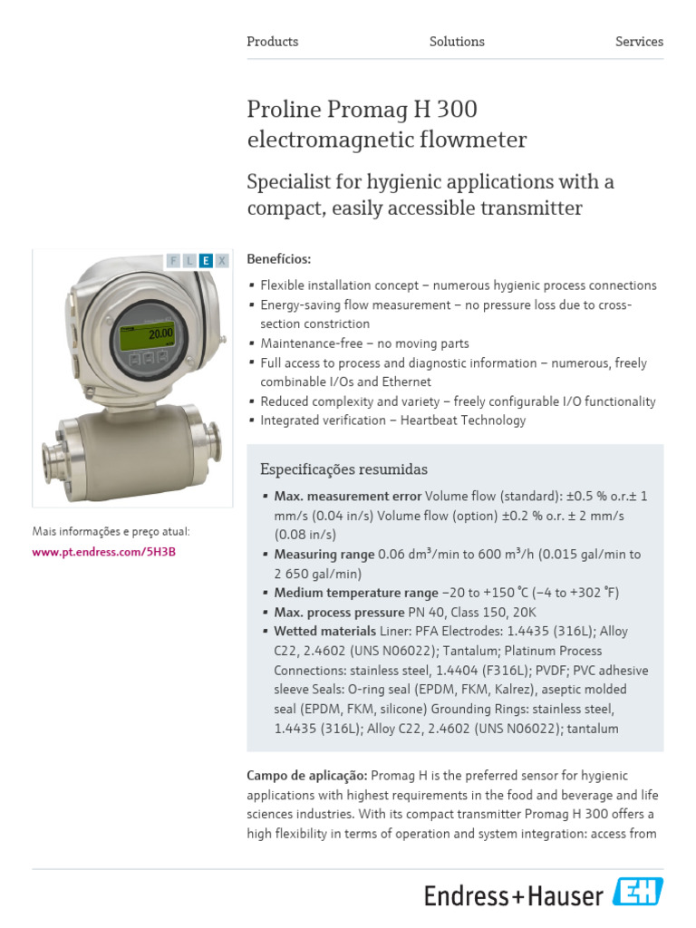 Promag H 300 Flowmeter Overview | PDF | Materials