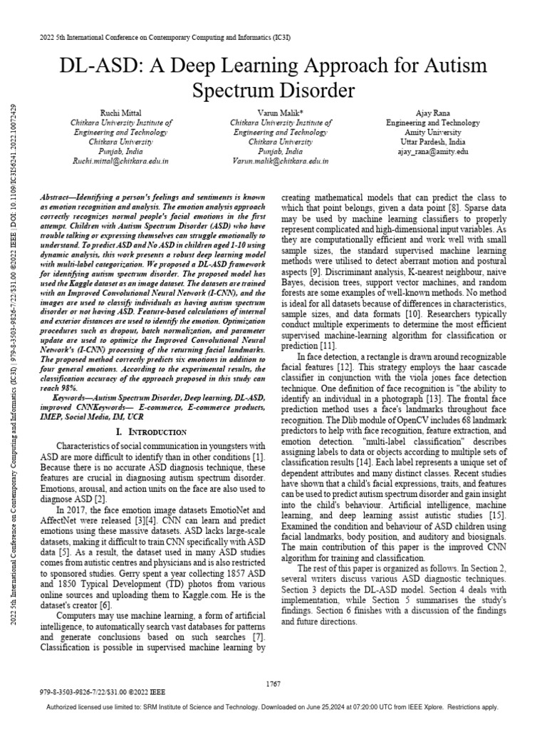 Dl Asd A Deep Learning Approach For Autism Spectrum Disorder Pdf