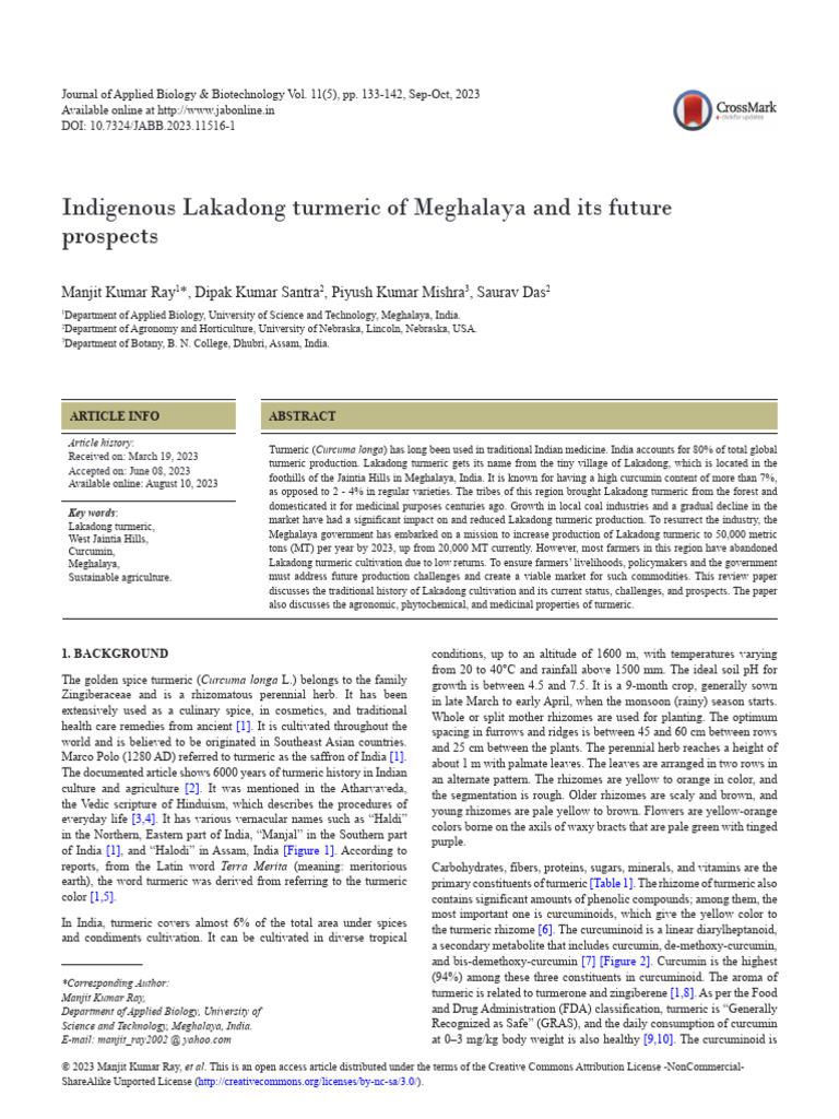 Indigenous Lakadong Turmeric of Meghalaya and Its Future Prospect | PDF | Cardiovascular ...