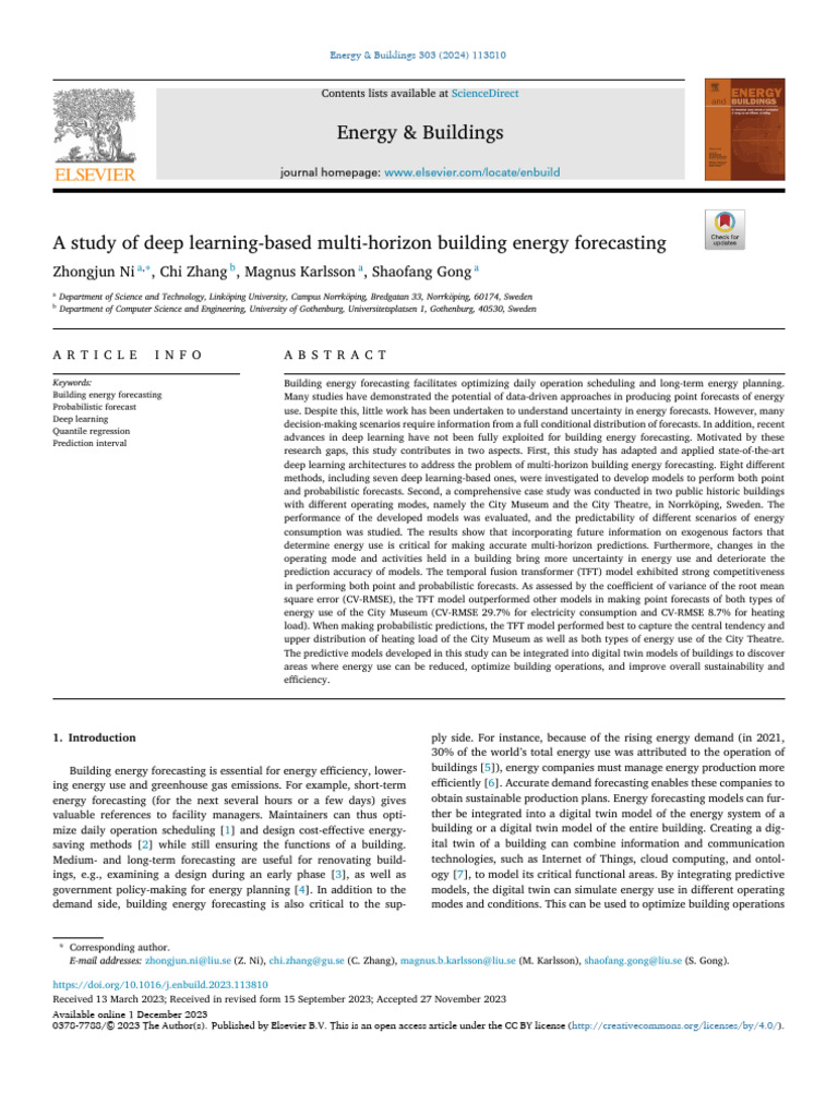 A Study of Deep Learning-Based Multi-Horizon Building Energy Forecasting | PDF | Forecasting ...