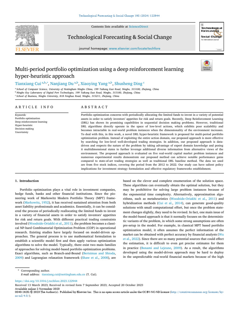 Multi-Period Portfolio Optimization Using A Deep Reinforcement Learning Hyper-Heuristic Approach ...