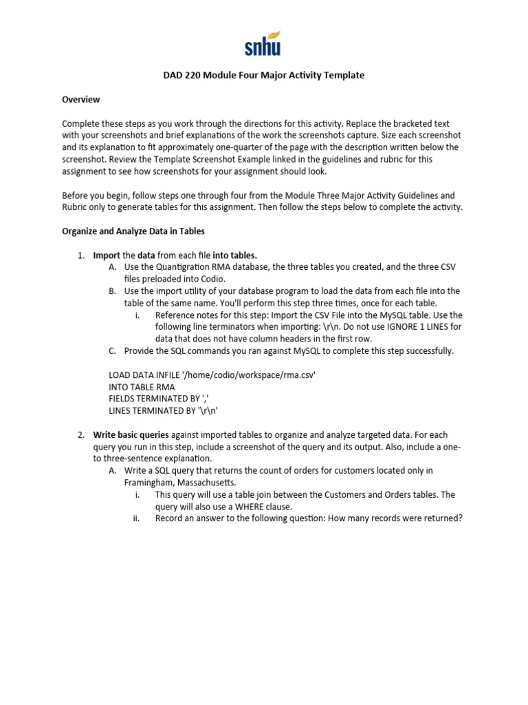 DAD 220 Module Four Major Activity Template | PDF | Table (Database) | Sql