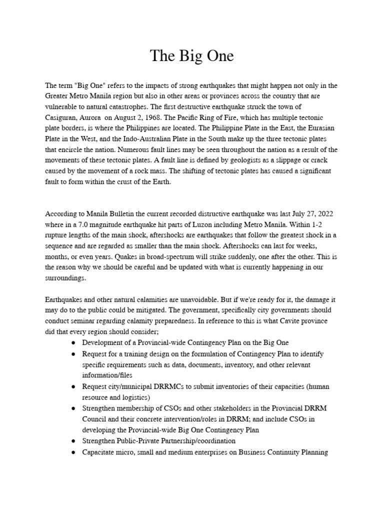 The Big One | PDF | Earthquakes | Plate Tectonics