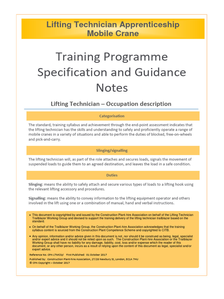 Lifting Technician Training Syllabus Mobile Crane October 2017 | PDF ...
