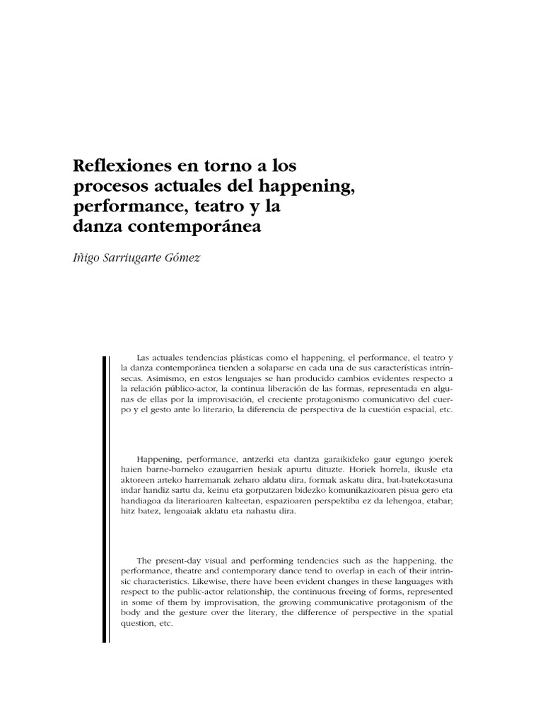 Reflexiones en Torno A Los Procesos Actuales Del Happening, Performance ...