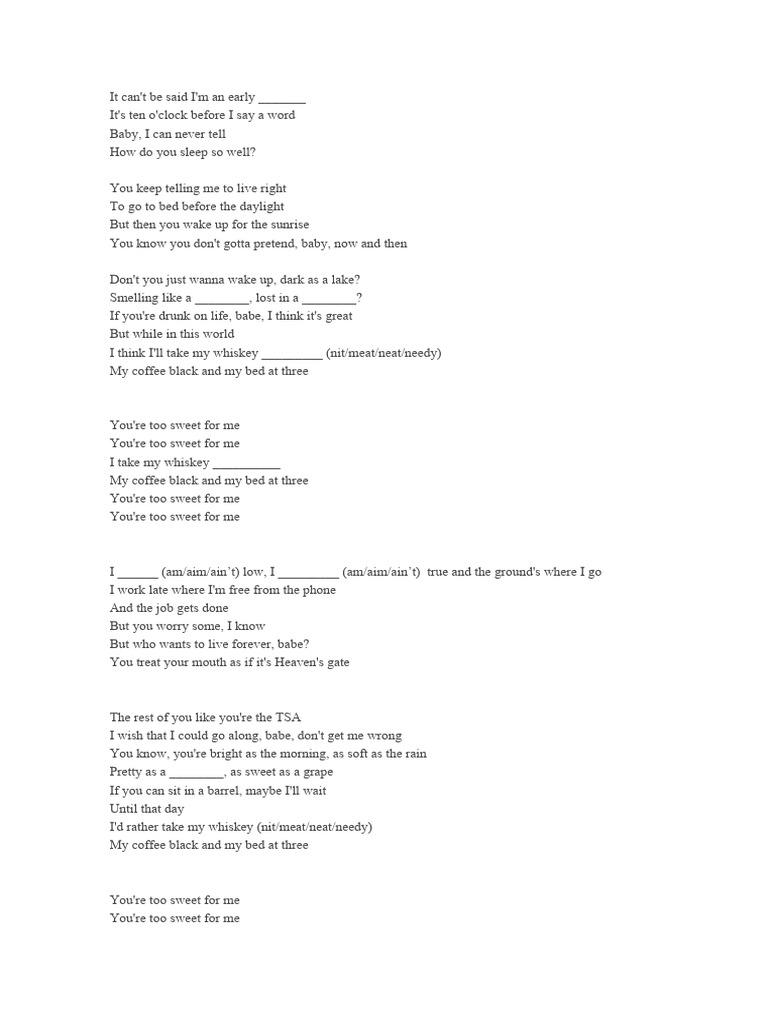 Hozier - Too Sweet | PDF