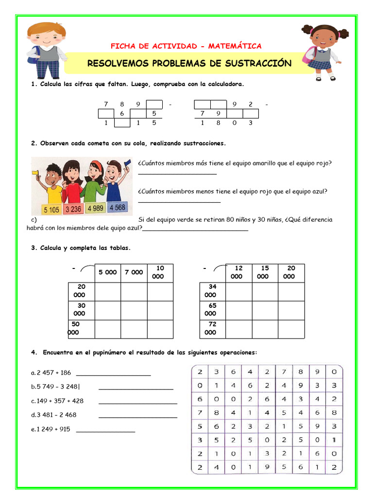 Actividades de Matemáticas: Sustracción y Problemas | PDF | Economias