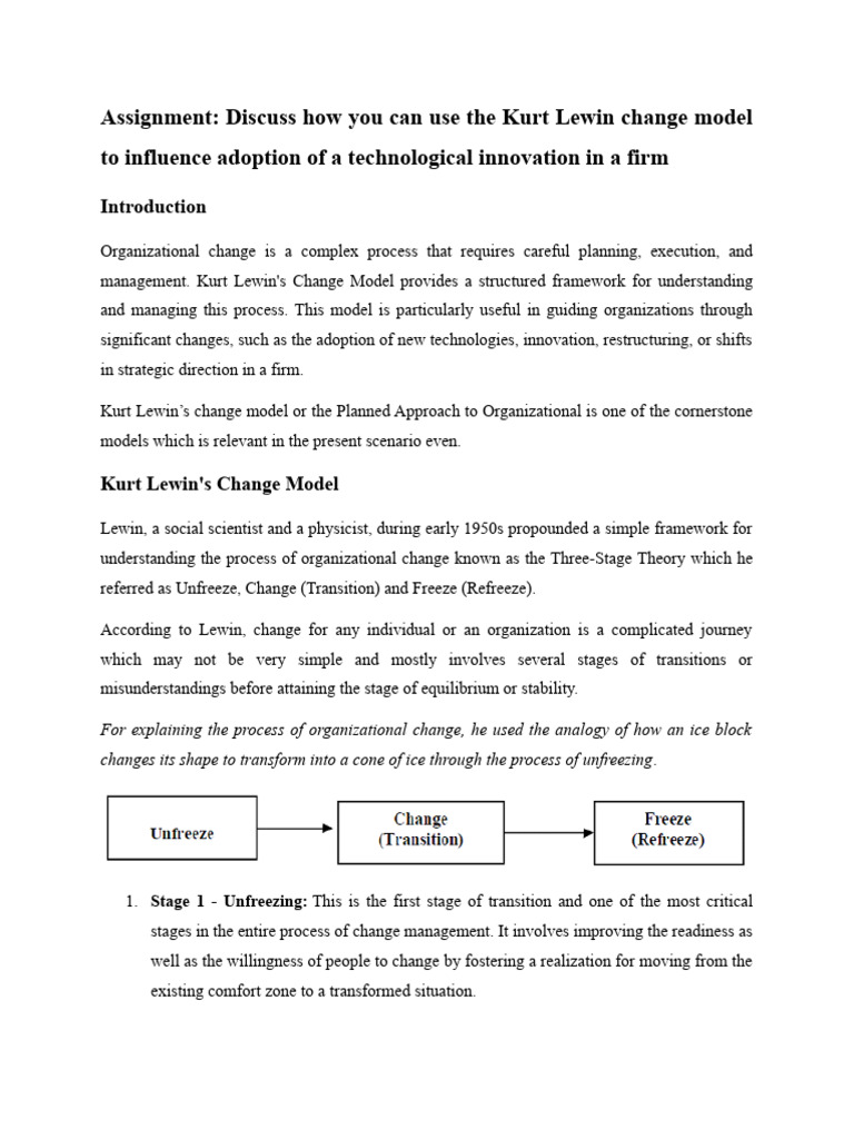 Assignment Kurt Lewin Change Model Updated 01 07 24 Pdf Customer
