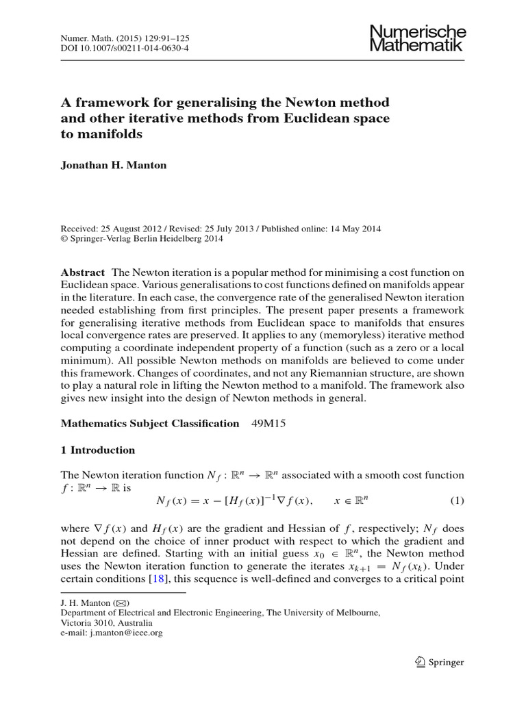 Newton Method on Manifolds | PDF | Manifold | Eigenvalues And Eigenvectors