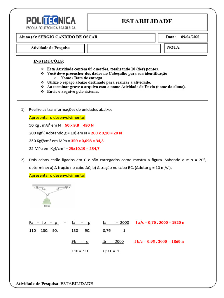 Atividade de Pesquisa - Estabilidade | PDF