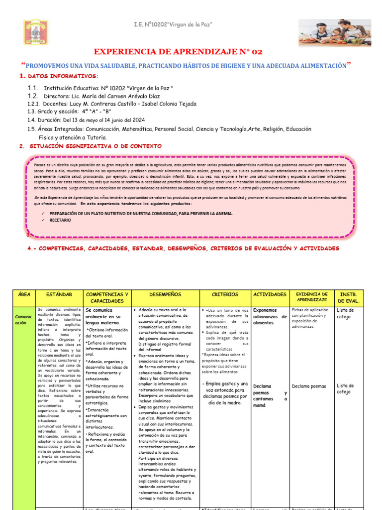 Experiencia de Aprendizaje 02 Cuarto Grado 2024 | PDF | Números | Geometría