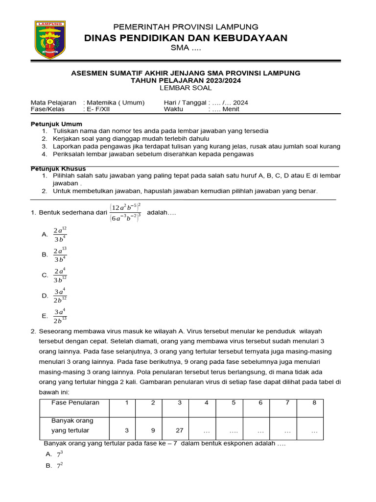 Matematika - Asaj 202 Kumer - Soal | PDF
