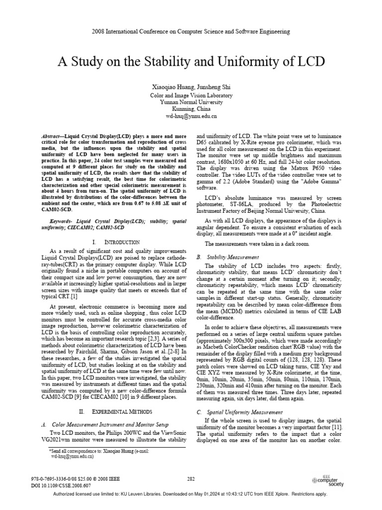 A Study On The Stability and Uniformity of LCD | PDF | Computer Monitor ...