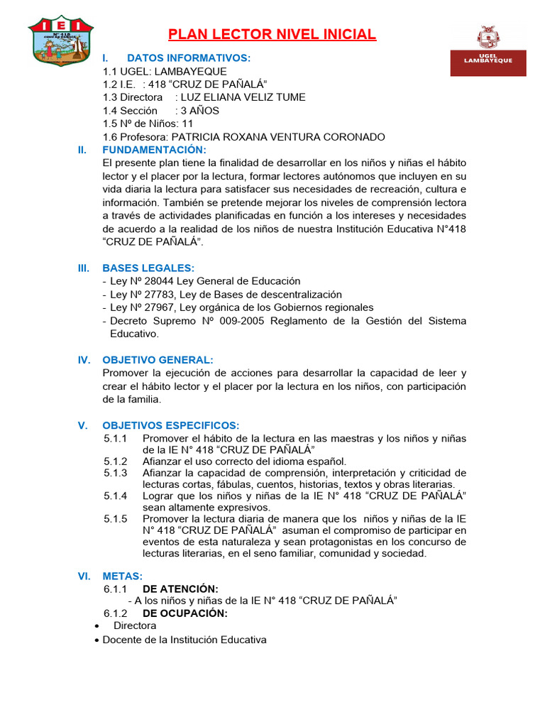 Plan Lector Nivel Inicial 2024 | PDF | Comprensión lectora