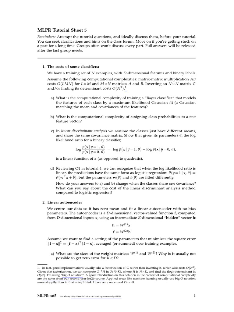 tut5_questions | PDF | Principal Component Analysis | Matrix (Mathematics)