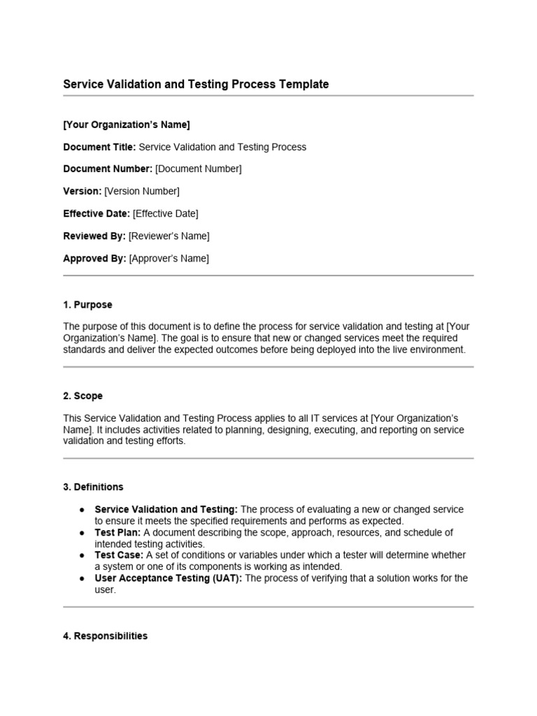 Service Validation and Testing Process Template | PDF | Software ...