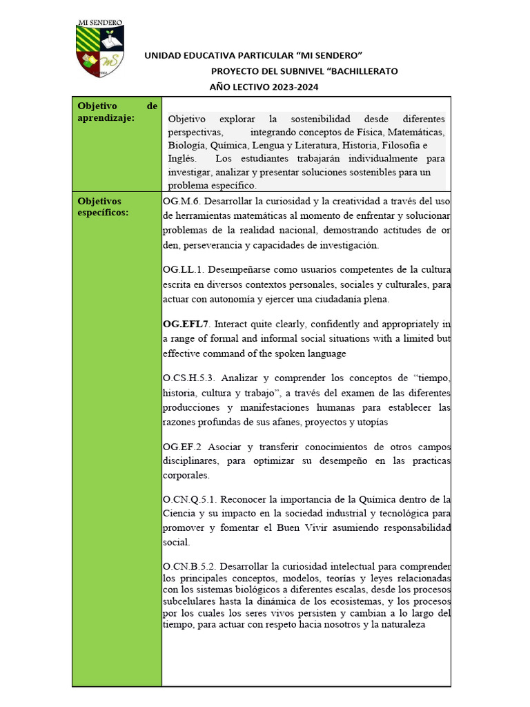 Proy. Interd. Bachillerato 2024-2025 | PDF | Matemáticas | Biodiversidad