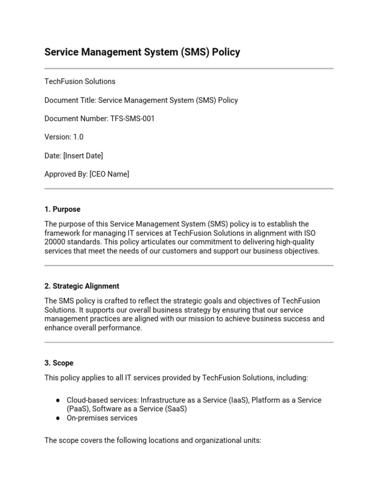 Service Management System (SMS) Policy Template | PDF | Software As A ...