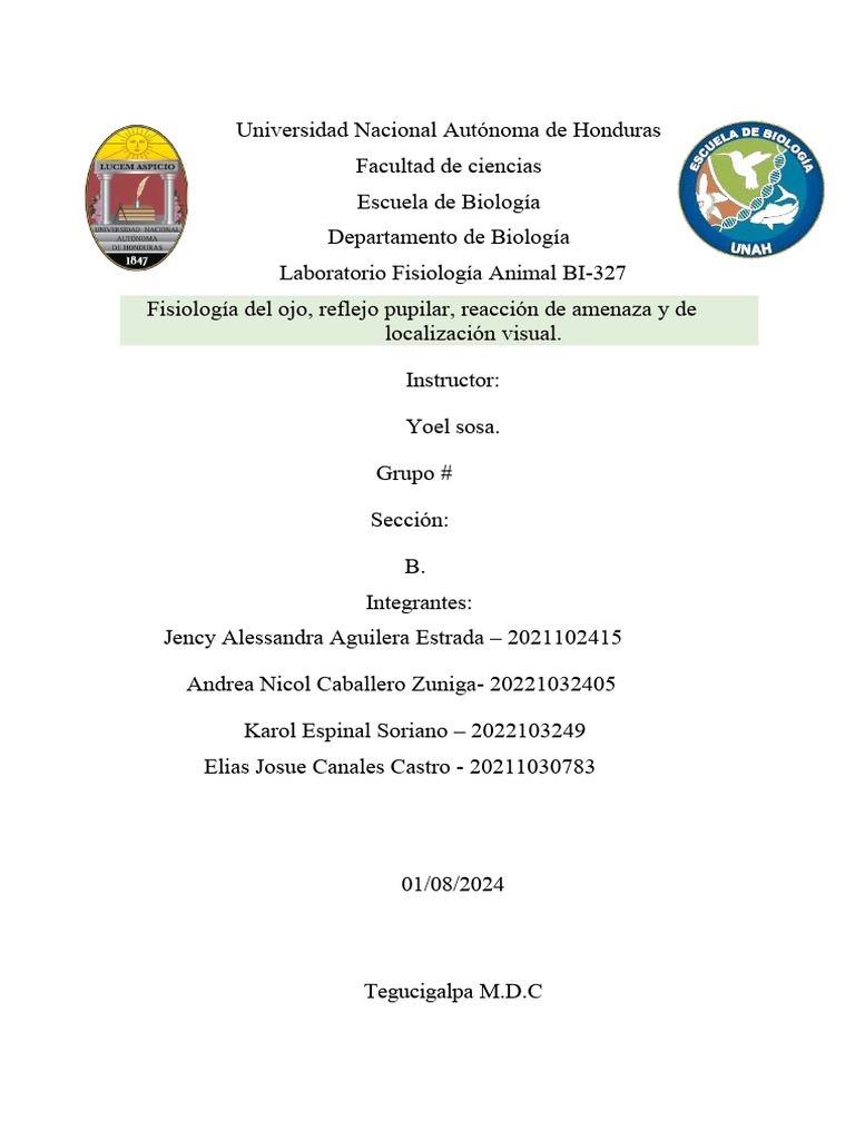 BI-327 - Practica 4 - Fisiología Del Ojo, Reflejo Pupilar, Reacción de ...