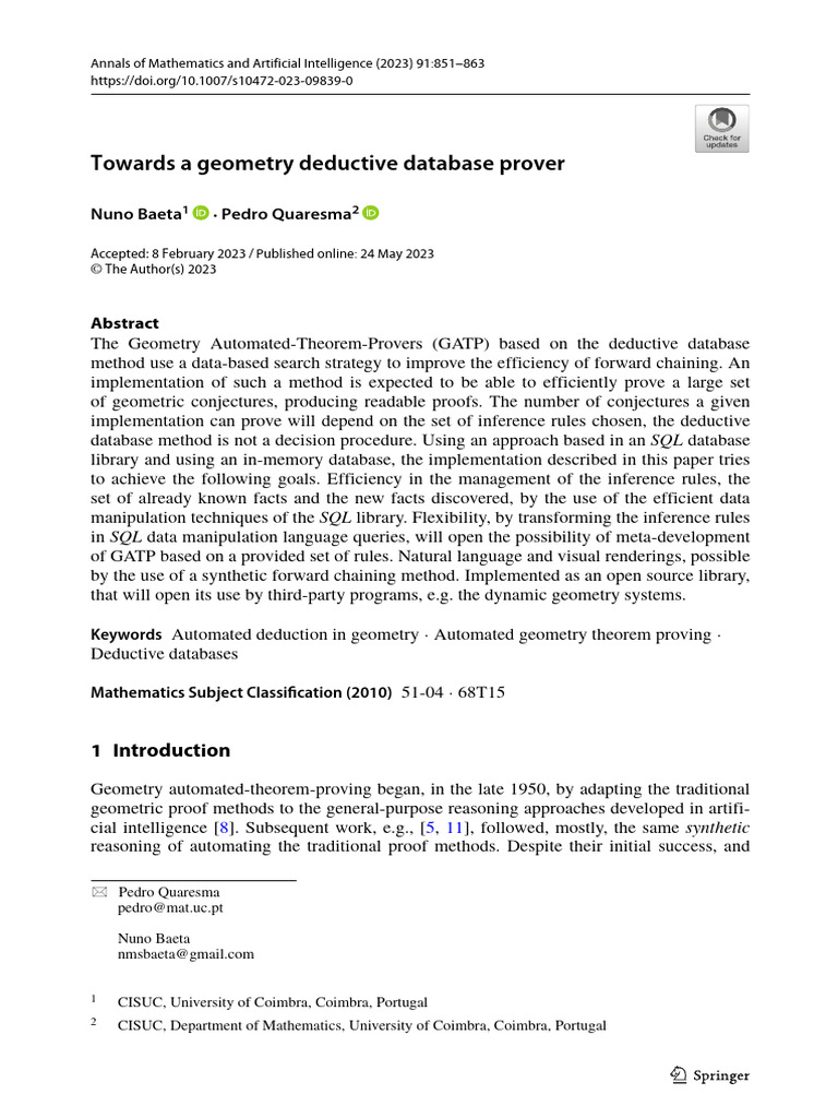 Towards A Geometry Deductive Database Prover | PDF | Mathematical Proof | Deductive Reasoning