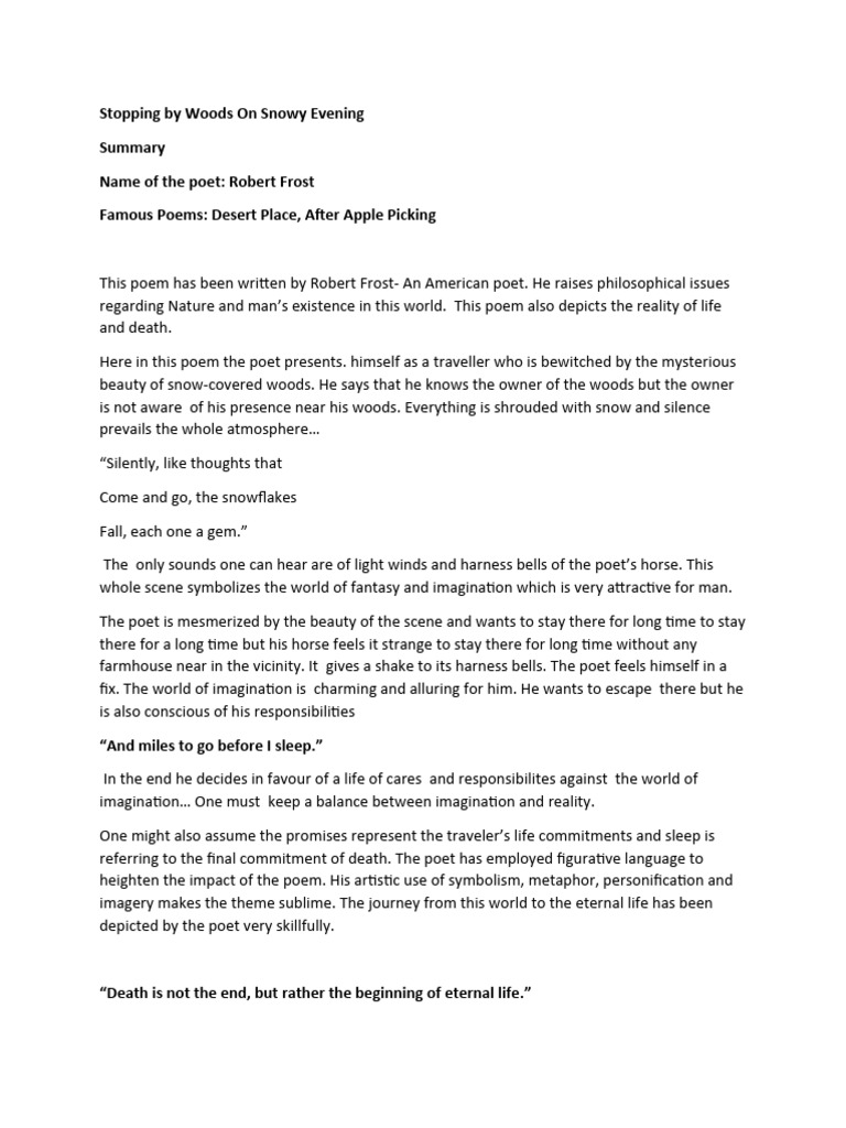 Analysis of Frost's "Stopping by Woods" | PDF | Poetry