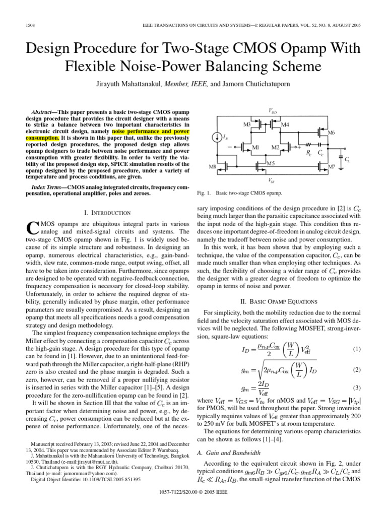 Eetop - CN - Design Procedure For Two-Stage CMOS Opamp With Flexible Noise-Power Balancing ...
