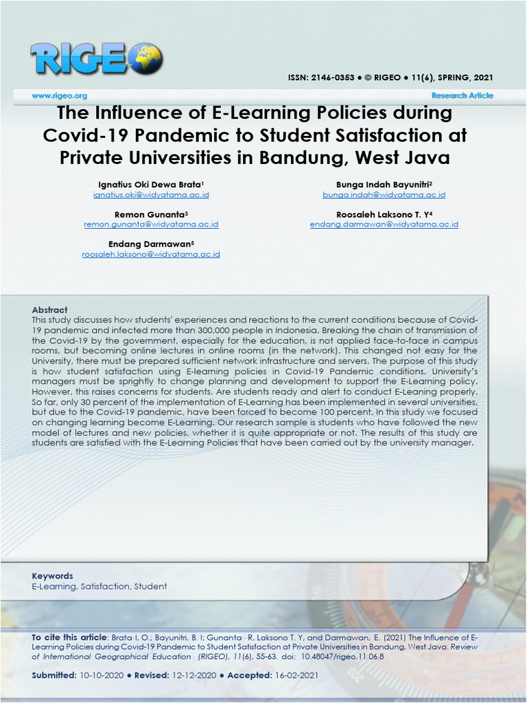 The Influence of E-Learning Policies During | PDF | Coefficient Of Determination | Regression ...