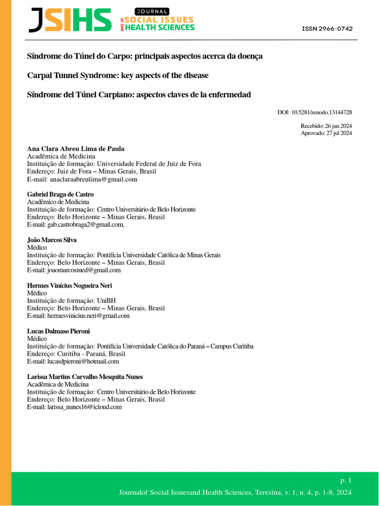 JSIHS Artigo Síndrome+do+Túnel+do+Carpo | PDF | Remédio ...