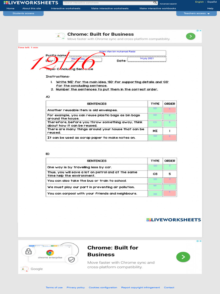 Go Green - Concluding Sentence Worksheet | PDF