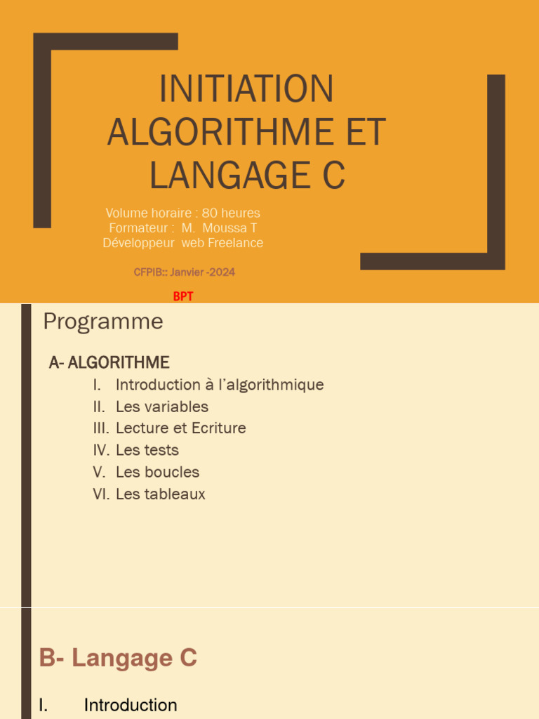 CoursAlgoCFPIB08 JanvierBPT - 2024 | PDF | Variable (informatique ...
