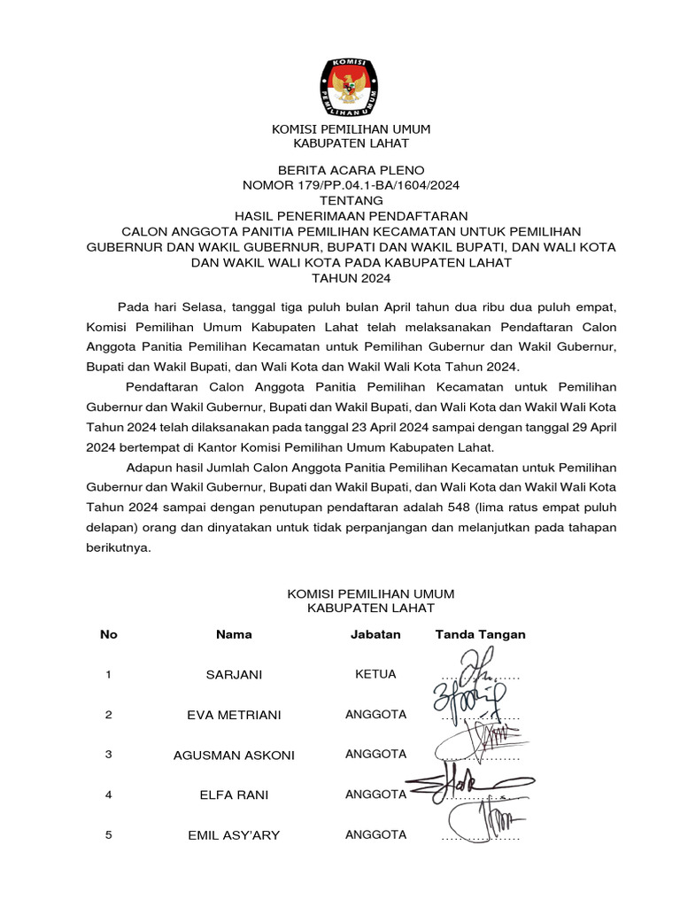 No Nama Jabatan Tanda Tangan: 1 Ketua | PDF