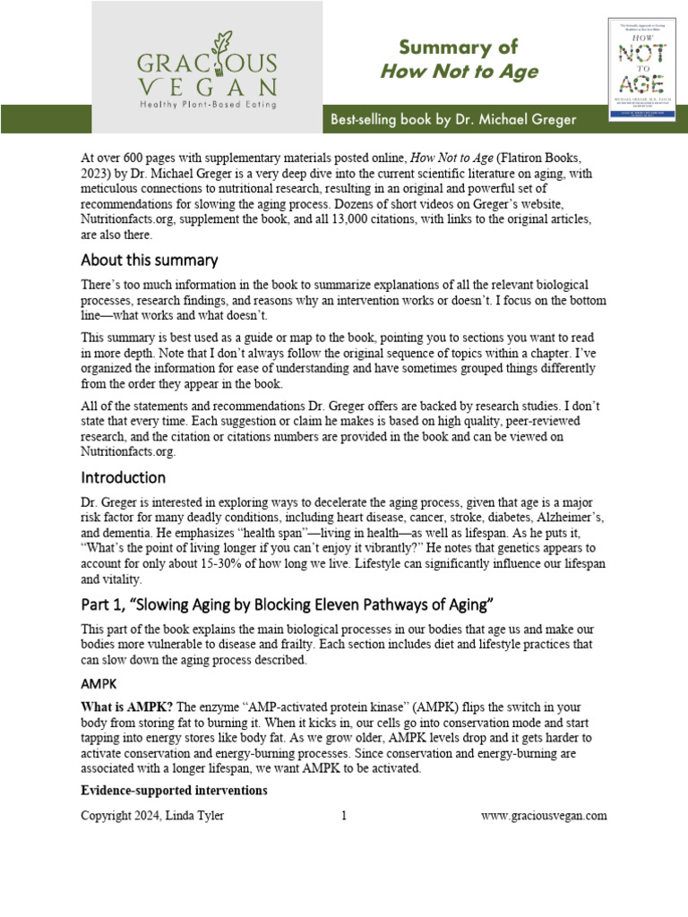 Gracious Vegan Summary How Not To Age | PDF | Osteoporosis | Osteoarthritis