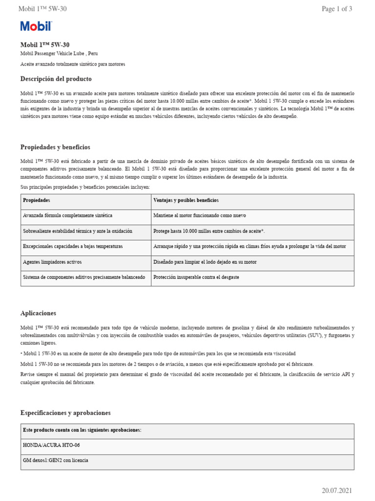 GL XX Mobil 1 5W 30 2 - 240804 - 073310 | PDF | Exxon Mobil | Motor diesel