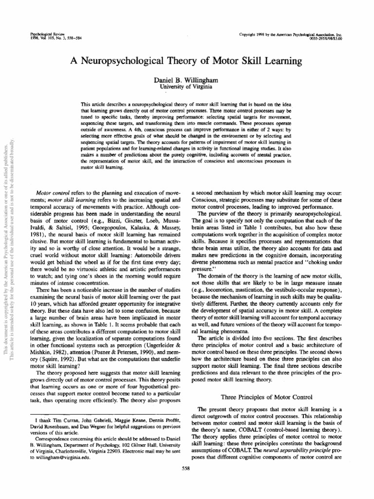 A Neuropsychological Theory of Motor Skill Learning | PDF | Motor ...
