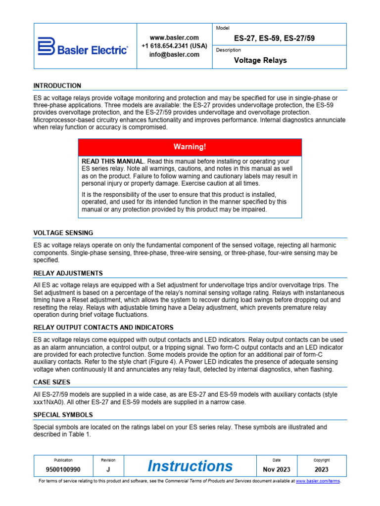 ES27-59 Basler - en | PDF | Relay | Alternating Current