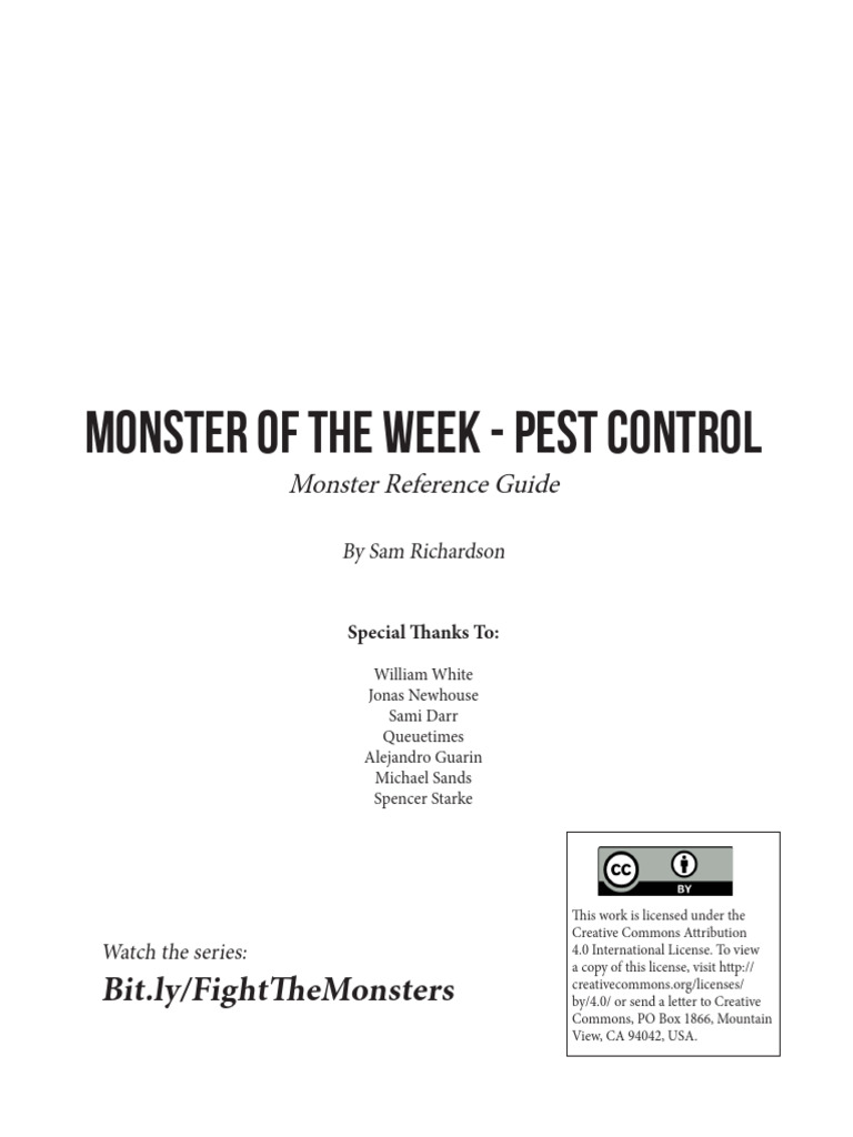 MOTW Pest Control Monster Reference Guide | PDF | Ghosts | Hunting