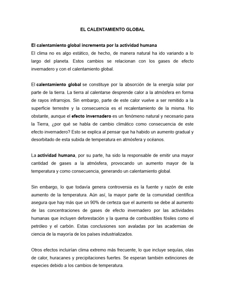 El Calentamiento Global | PDF | Cambio climático | Gases de efecto ...