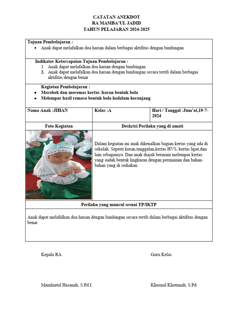 Catatan Anekdot 2024-2025 | PDF