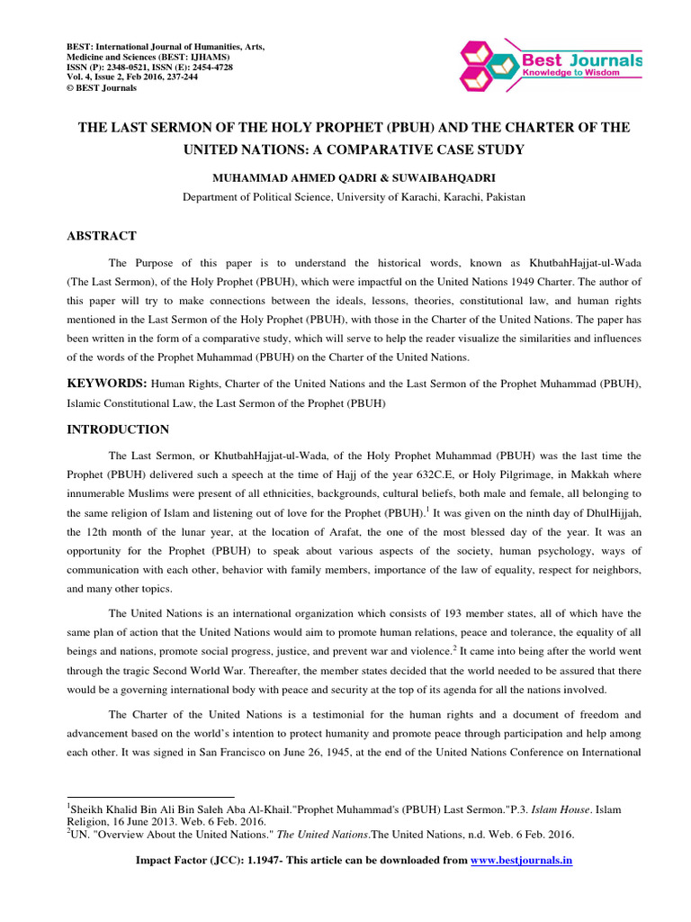 Last Sermon of Prophet vs. UN Charter | PDF | International Relations ...