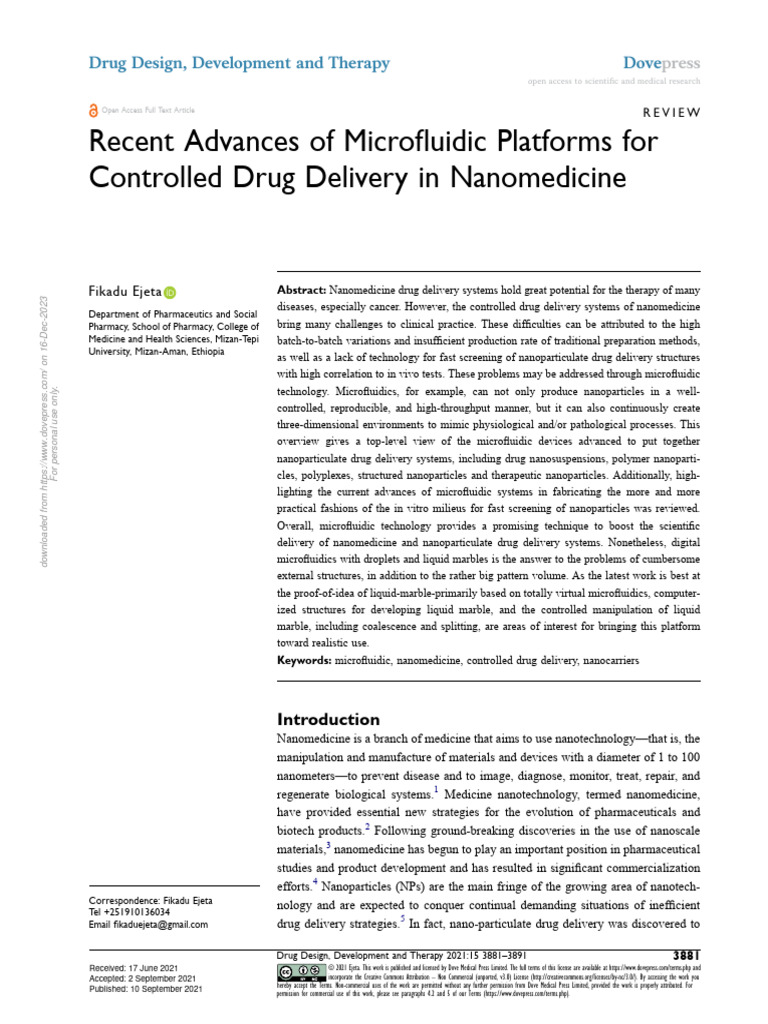 DDDT 324580 Recent Advances of Microfluidic Platforms For Controlled Dru | PDF | Microfluidics ...