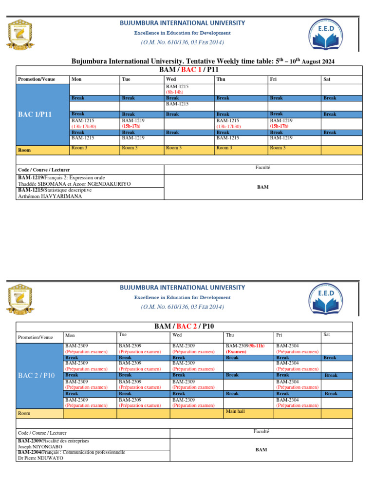 Timetable From 5 - 10 August 2024 - 240804 - 182051 | PDF | Business ...
