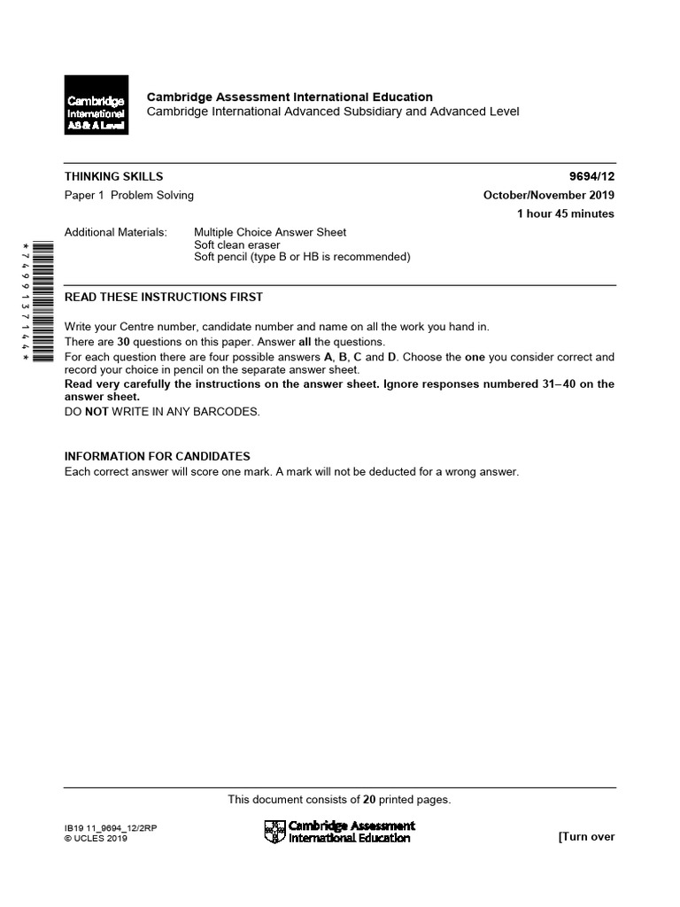 2019 Cambridge As and A Level Thinking Skill 9694 s19 2 QP 12 | PDF ...