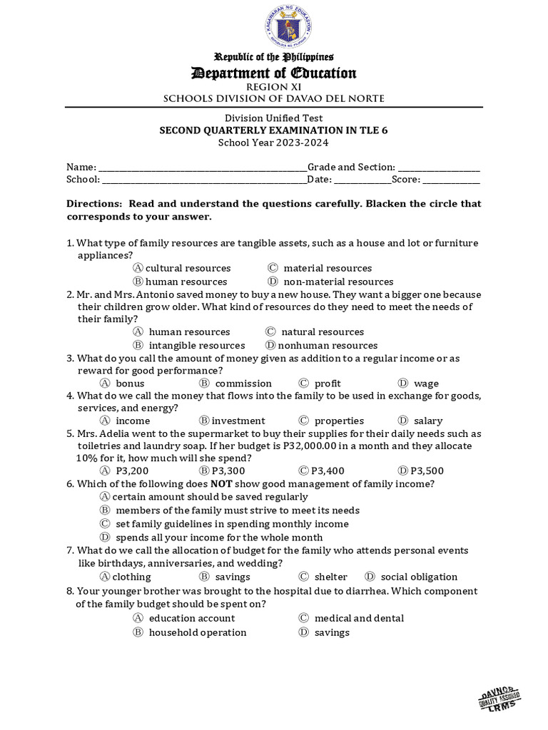 TLE 6 TQ | PDF | Sewing | Food Preservation