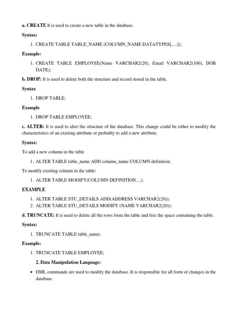 SQL Commands | PDF | Table (Database) | Databases SQL Commands | PDF | Table (Database) | Databases