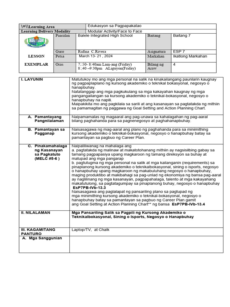 Grade IDEA COT ESP7 Week 7-8 March 13 - 20 24 | PDF