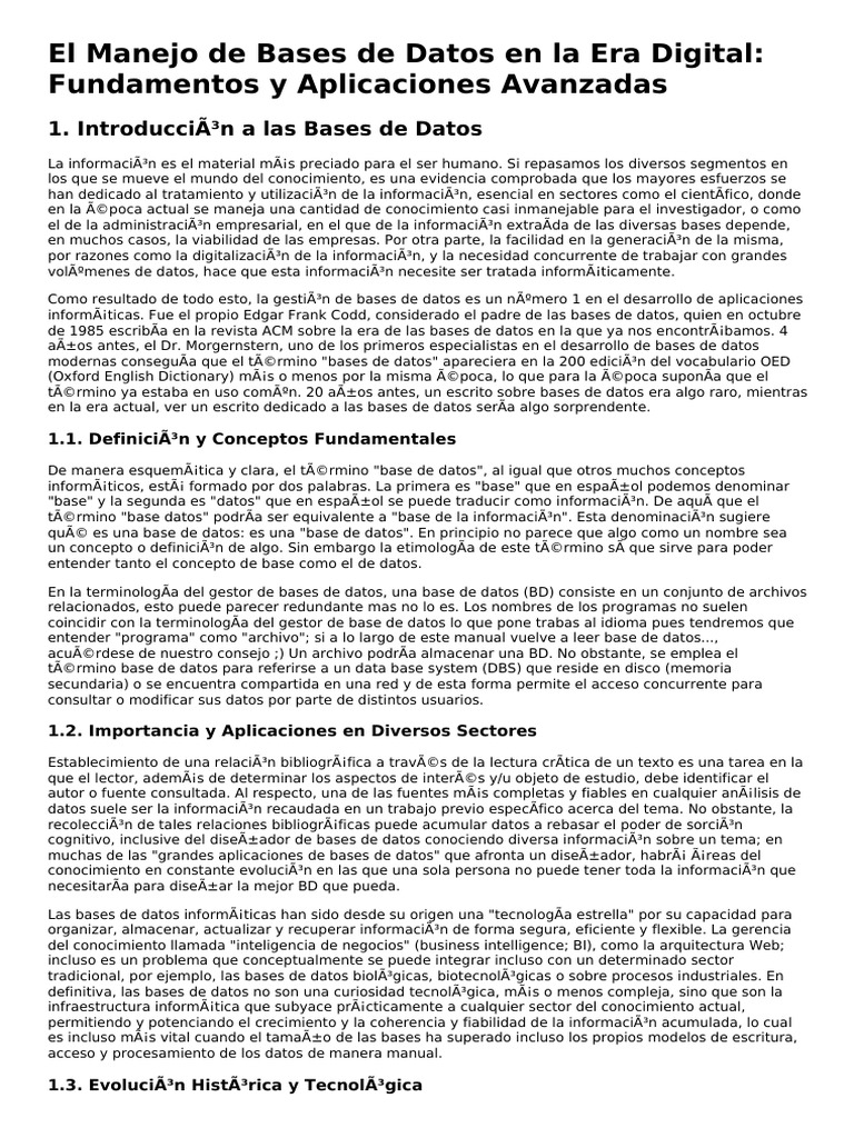 El Manejo de Bases de Datos en La Era Digital - Fundamentos y Aplicaciones Avanzadas | PDF ...