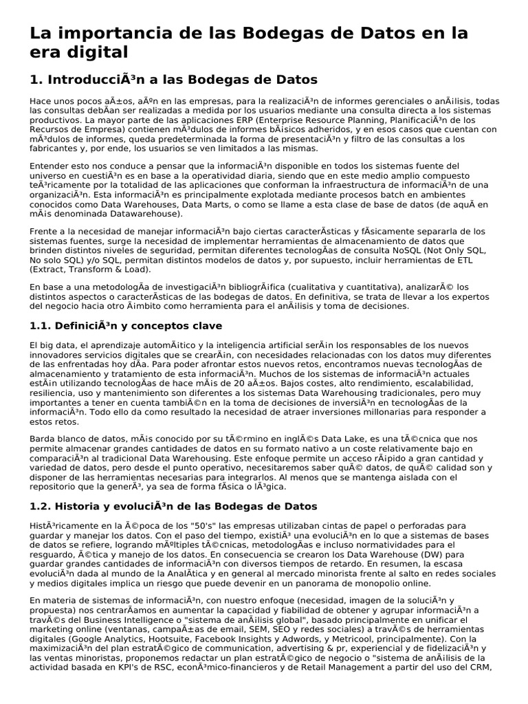 La importancia de las Bodegas de Datos en la era digital | PDF | SQL ...
