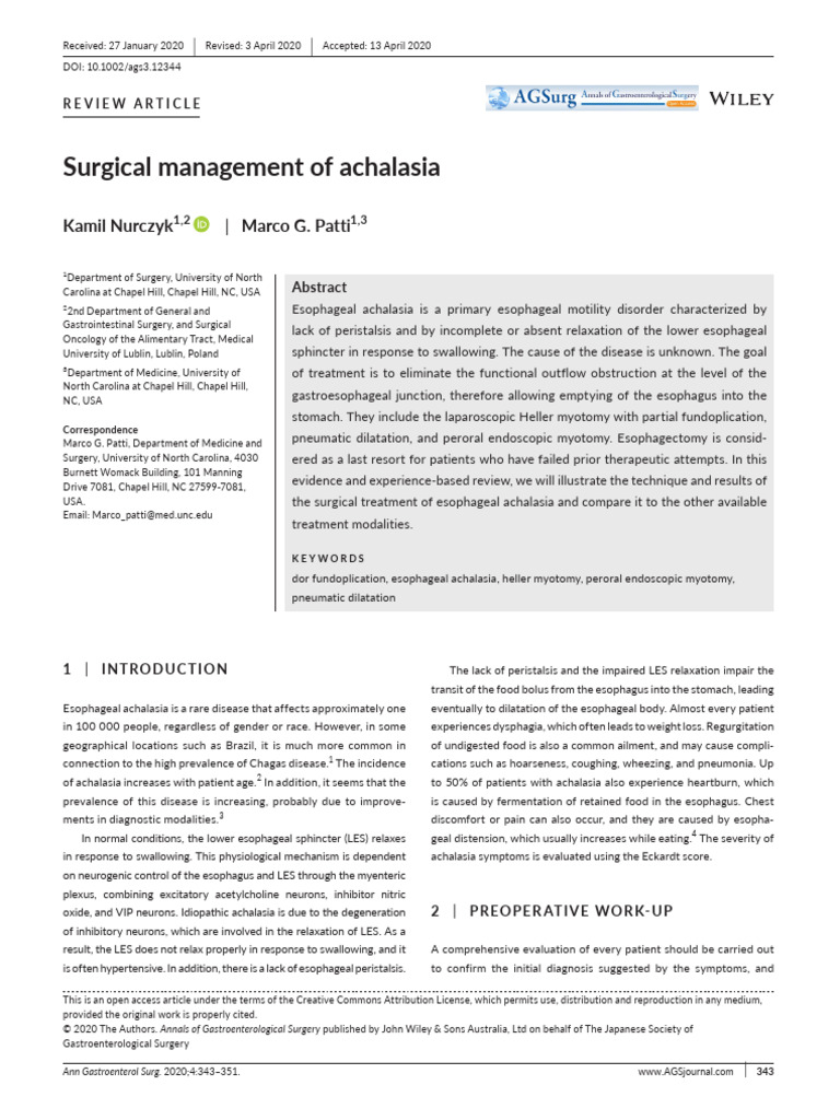 Surgical Management of Achalasia | PDF | Esophagus | Gastroenterology