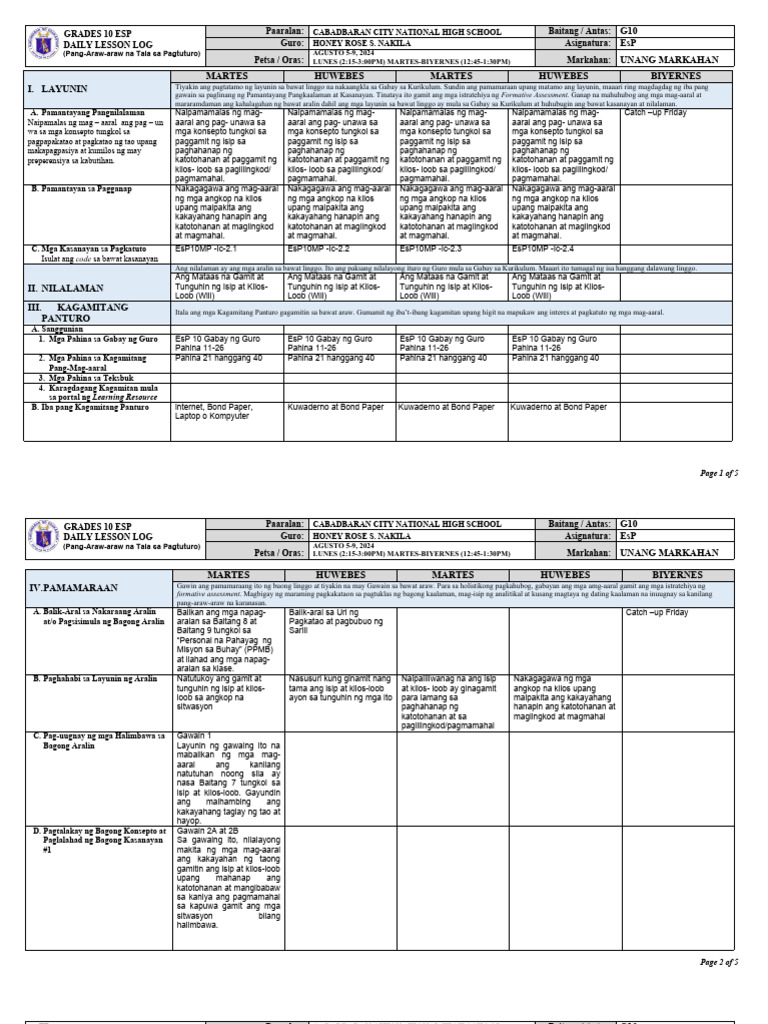 DLL Esp 10 q1 Modyul 2 | PDF